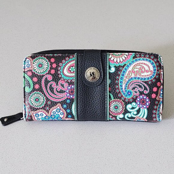 Stone & Co. | Bags | Stone Co Brown Pebble Leather Paisley Zip Around ...